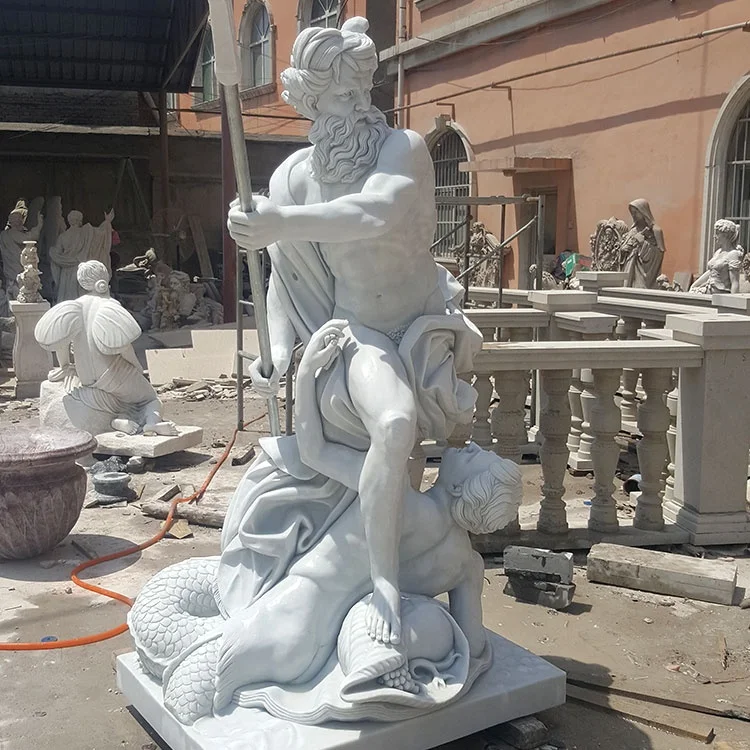 Italian Outdoor Garden Greek White Marble Figure Poseidon