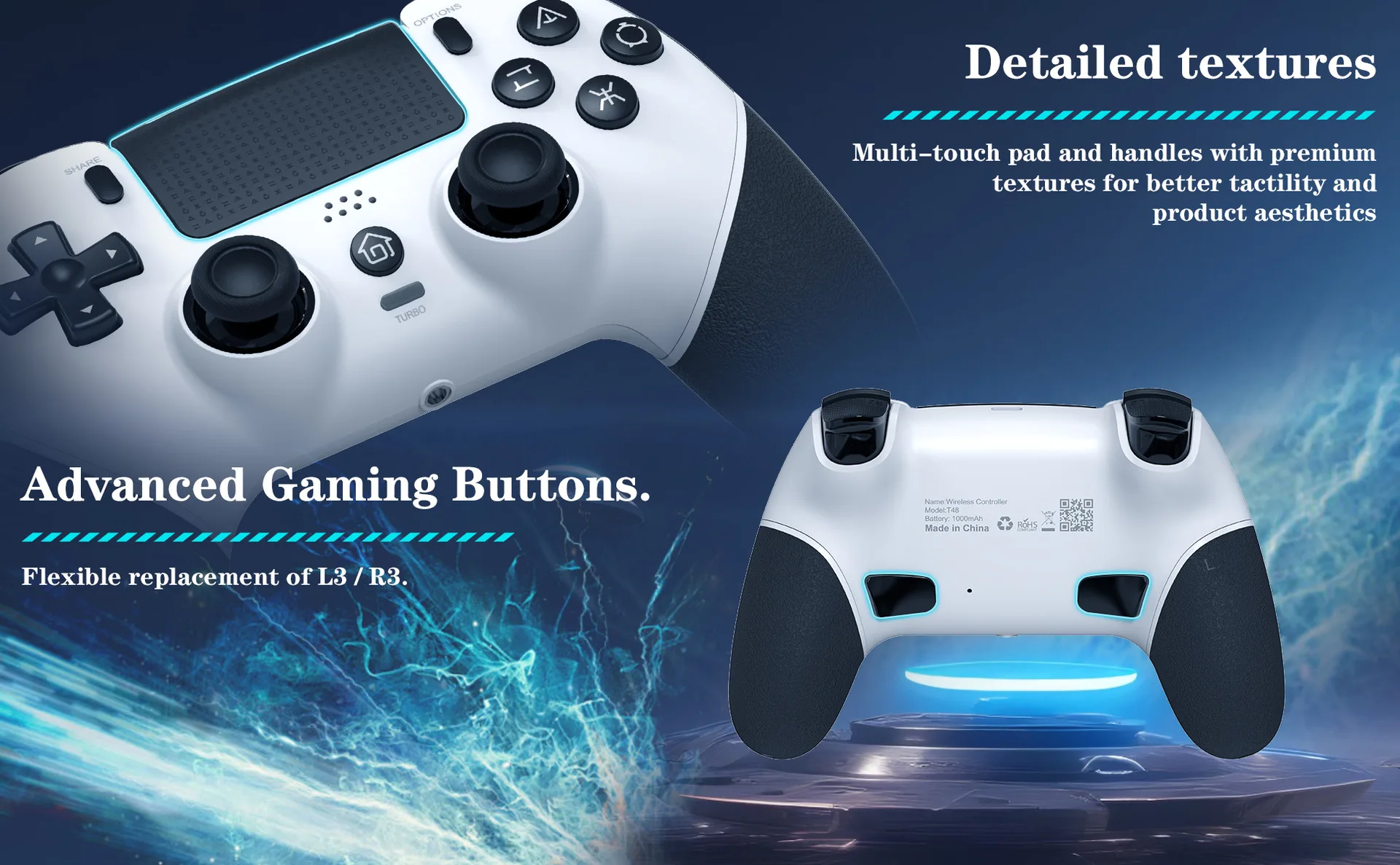 T48 Wireless Game Controller Hall Effect Joystick For Playstation 4 Ps4 Slim / Pro / Pc Gamepad ...