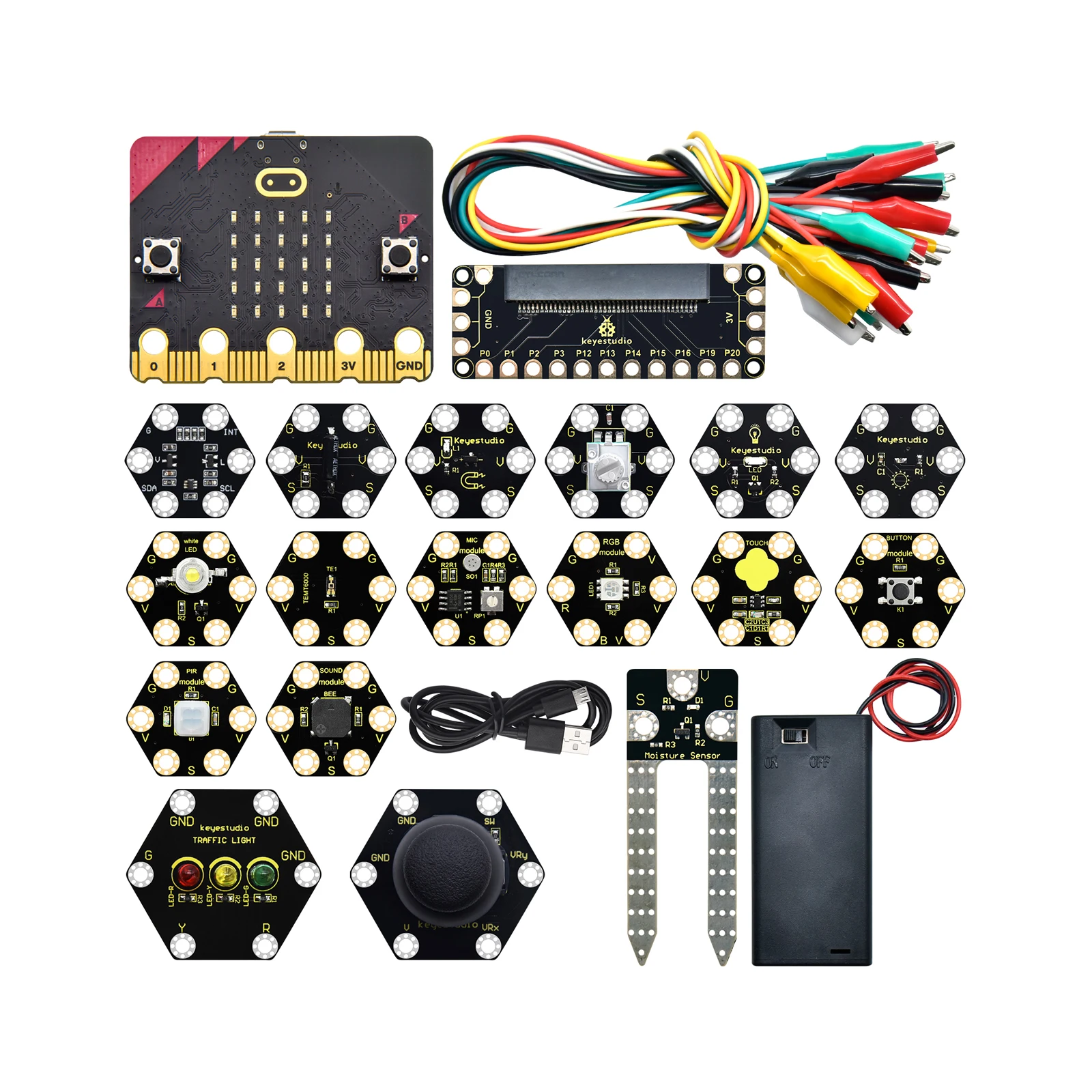 Keyestudio Microbit Starter Kit Honeycomb Smart Wearable Programmable ...