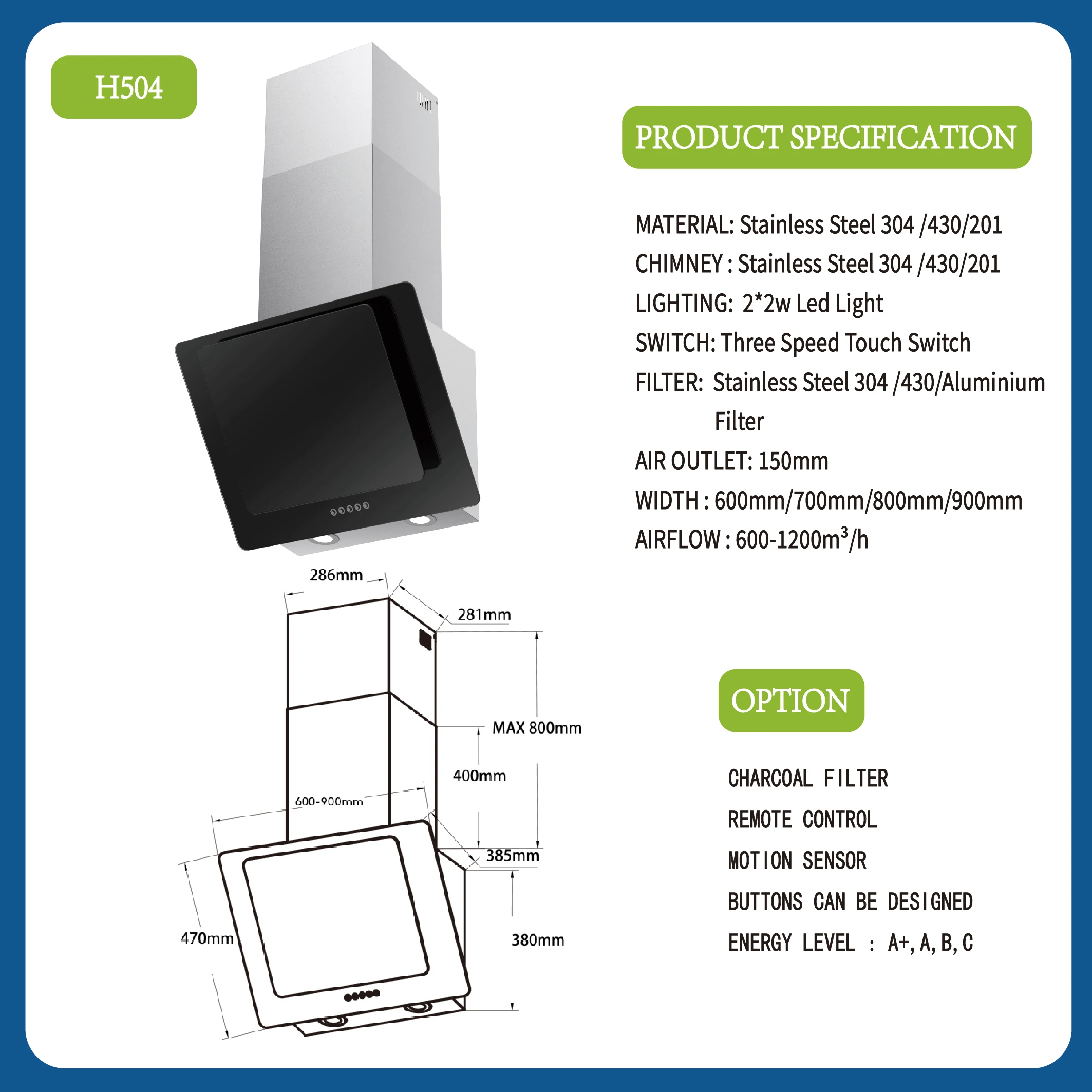 Factory New Design Smart Range Hood Side Suction Stainless Steel ...