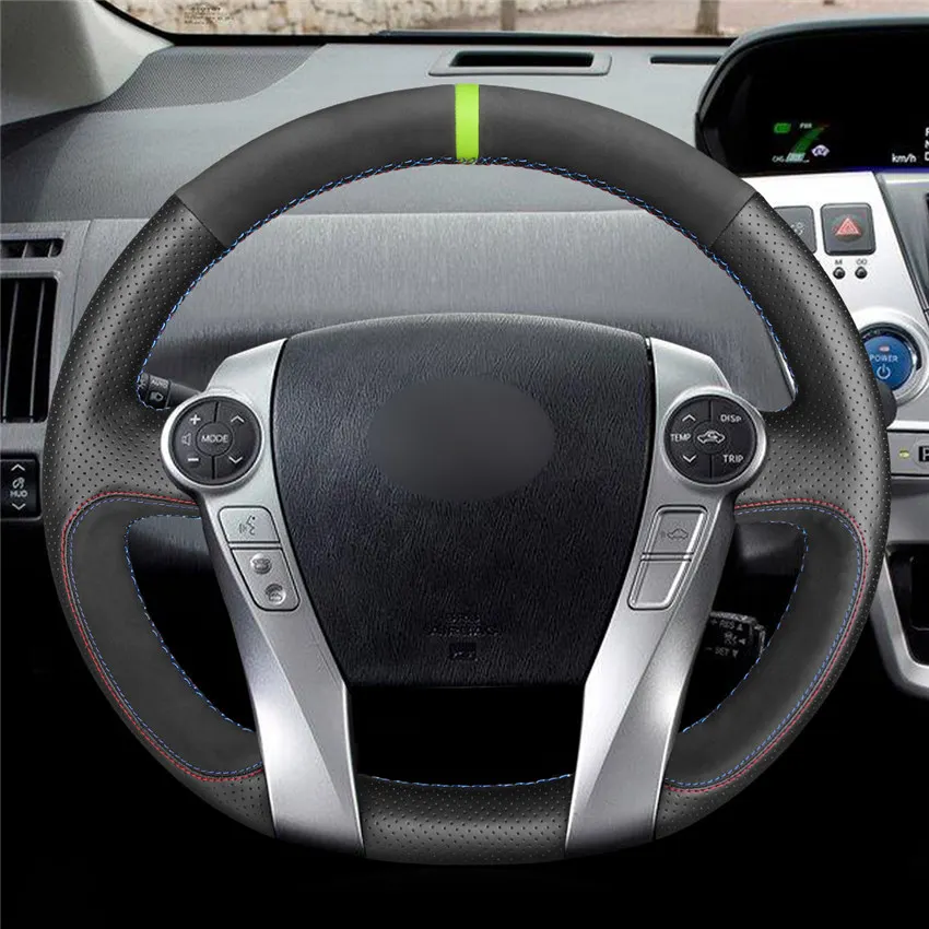 Custom Hand Stitching Suede Leather Steering Wheel Cover for Toyota Prius 30 C V Aqua 2009 2010 2011 2012 2013 2014 2015