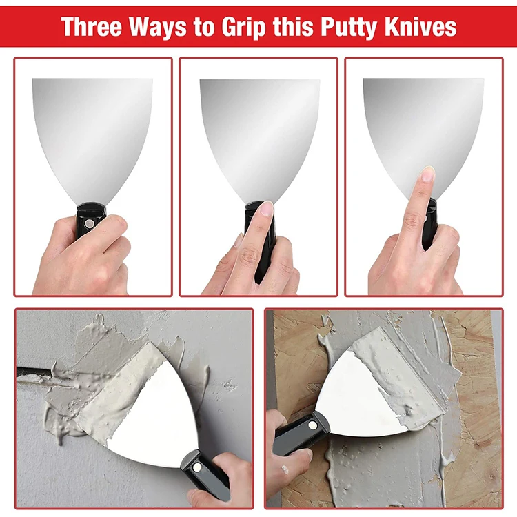 Ifixpro Flexible Stainless Steel Putty Knife Set Black Plastic Handle ...