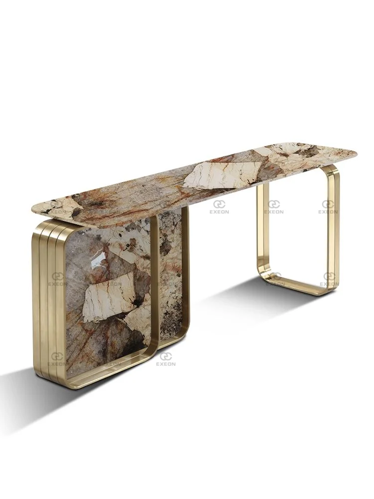 Luxury Modern Italian Gold Console Table with Marble Top