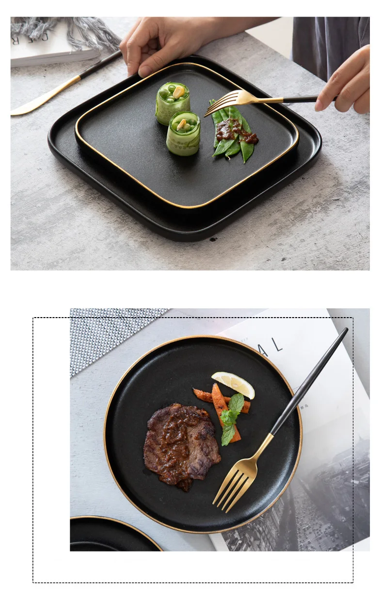 Black Gold Rim Ceramic Plate Gold Rim Ceramic Plate Set Luxury Ceramic ...