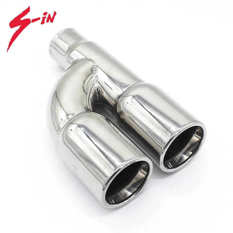 Slant Cut Curling Edge Double Outlets Muffler End Tips Ss304 Exhaust ...