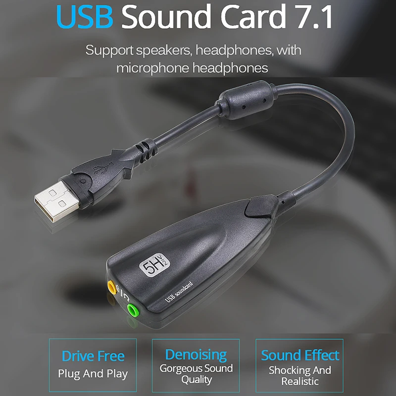 USB Sound Card 5HV2 - 7.1 Channel Stereo Audio Adapter