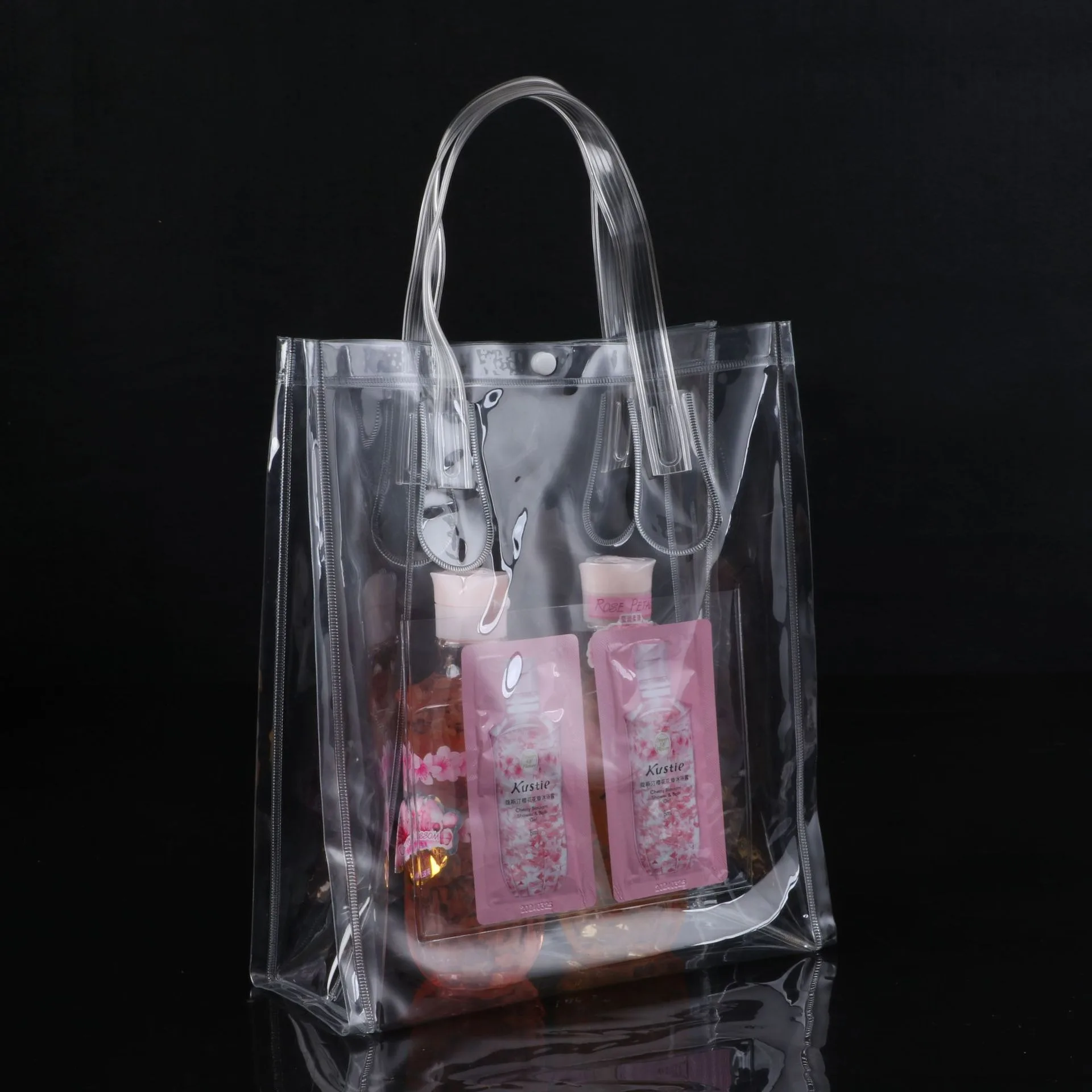 Transparent Plastic Small Shopping Bag clear Pvc Tote Bag with Custom ...