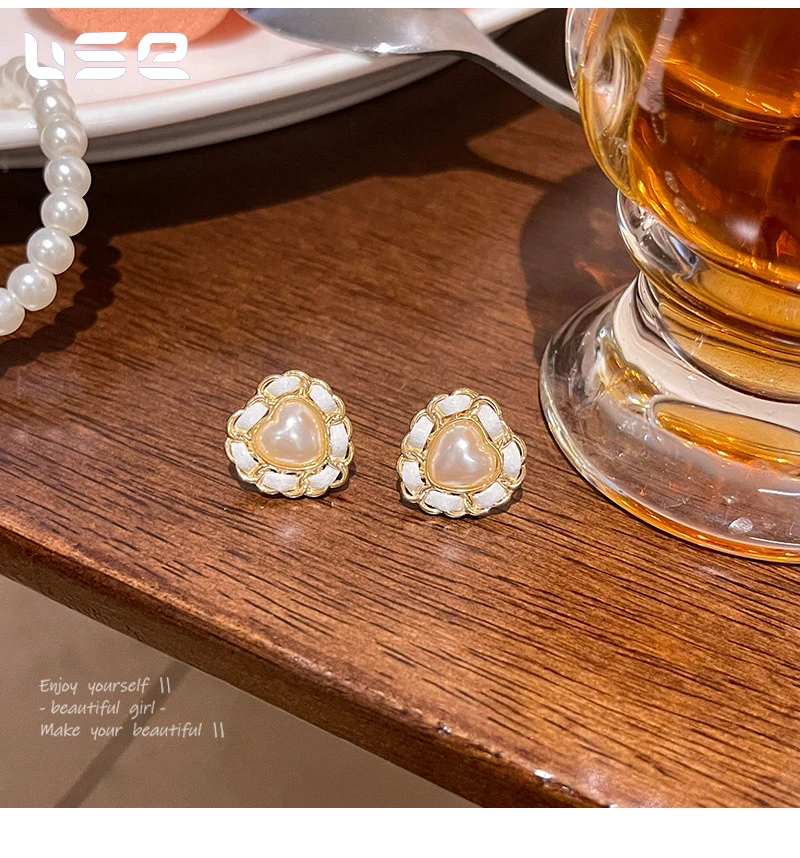 S925 Silver Needle Light Luxury Niche Simple Love Pearl Earrings Women ...