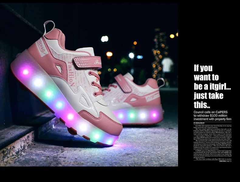 2-in-1 Kick Roller Skate Shoes with Retractable LED Lights
