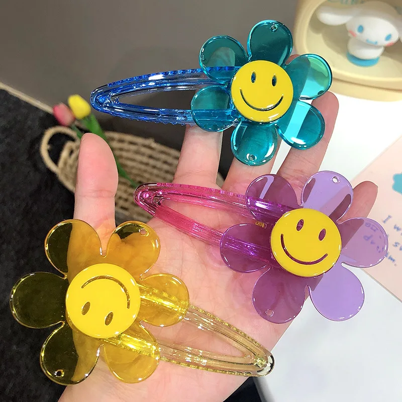 Spring Korean Girls Smile Hair Clips Colorful Acrylic Flower Hair Clips ...