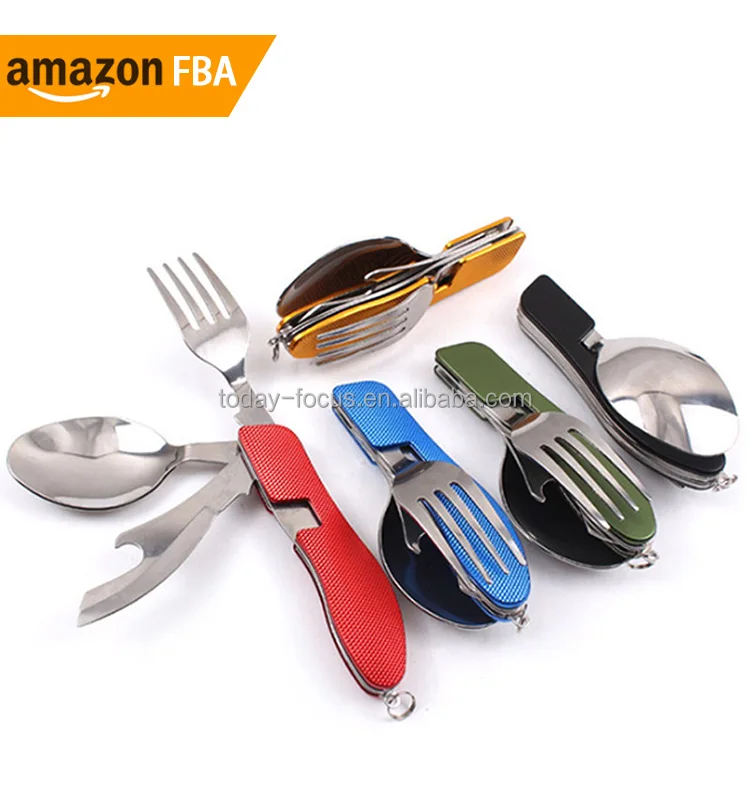 2023 New Multi-functional Camping Tools Stainless Steel Outdoor Folding Tableware Set Picnic ...
