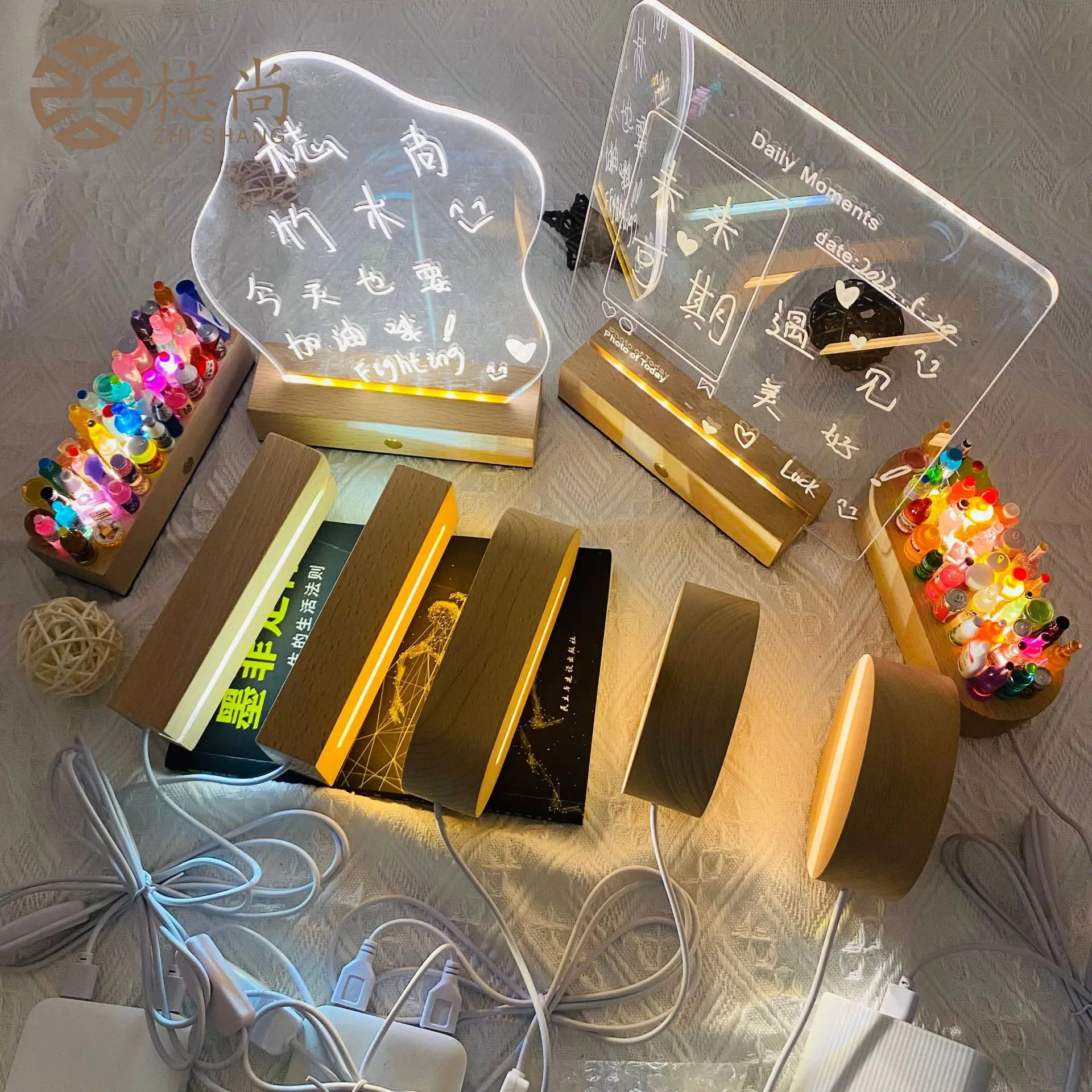 Creative LED Night Light Base - USB Powered Wood Holder