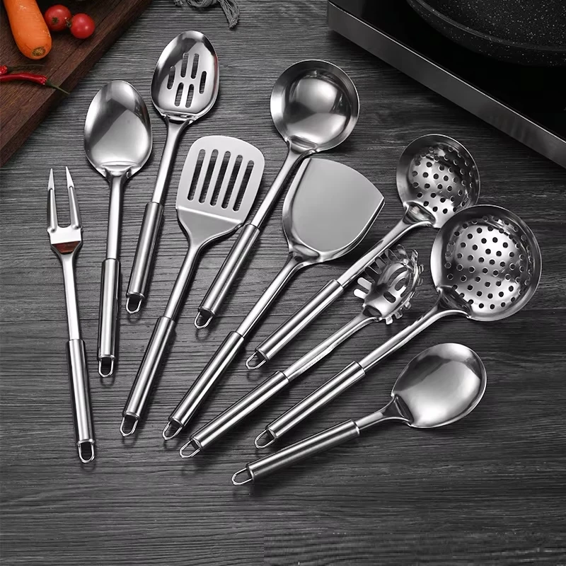 9 Pieces Stainless Steel Kitchen Cooking Spoon Leaky Fork Hotel ...
