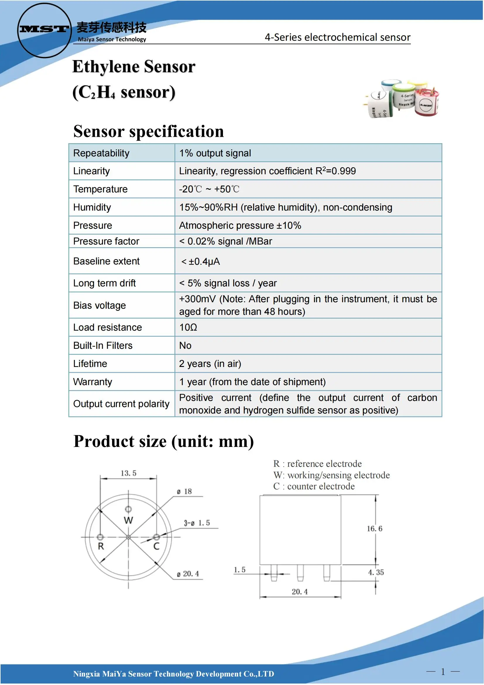 C2h4 Electrochemical Gas Sensor O2 Participate In The Reaction Gas Leak ...