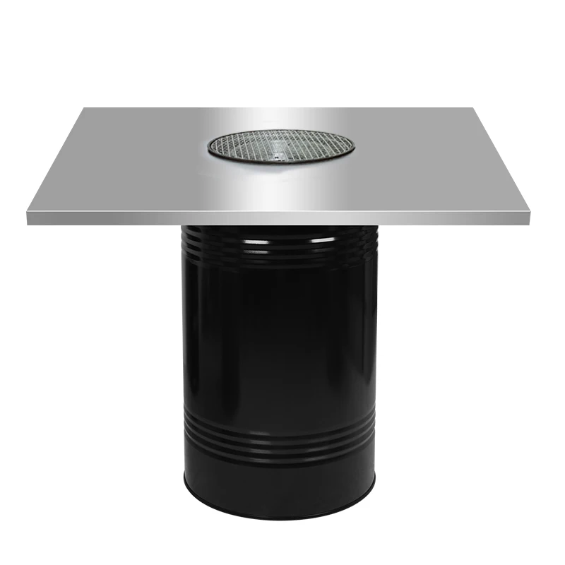 Round Restaurant Barbecue Bbq Grill Table Industrial Style Oil Drum ...