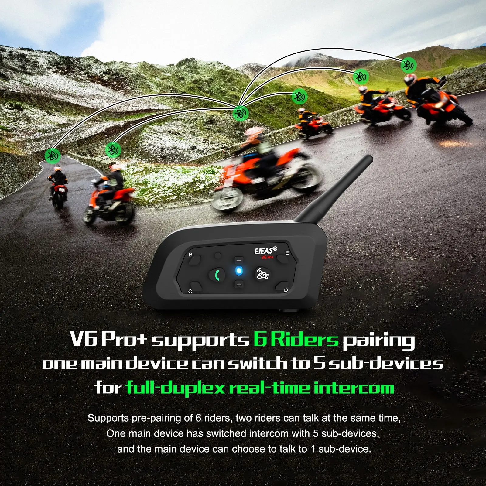 EJEAS V6 Pro Intercom Motorcycle Headset - Waterproof & High Quality
