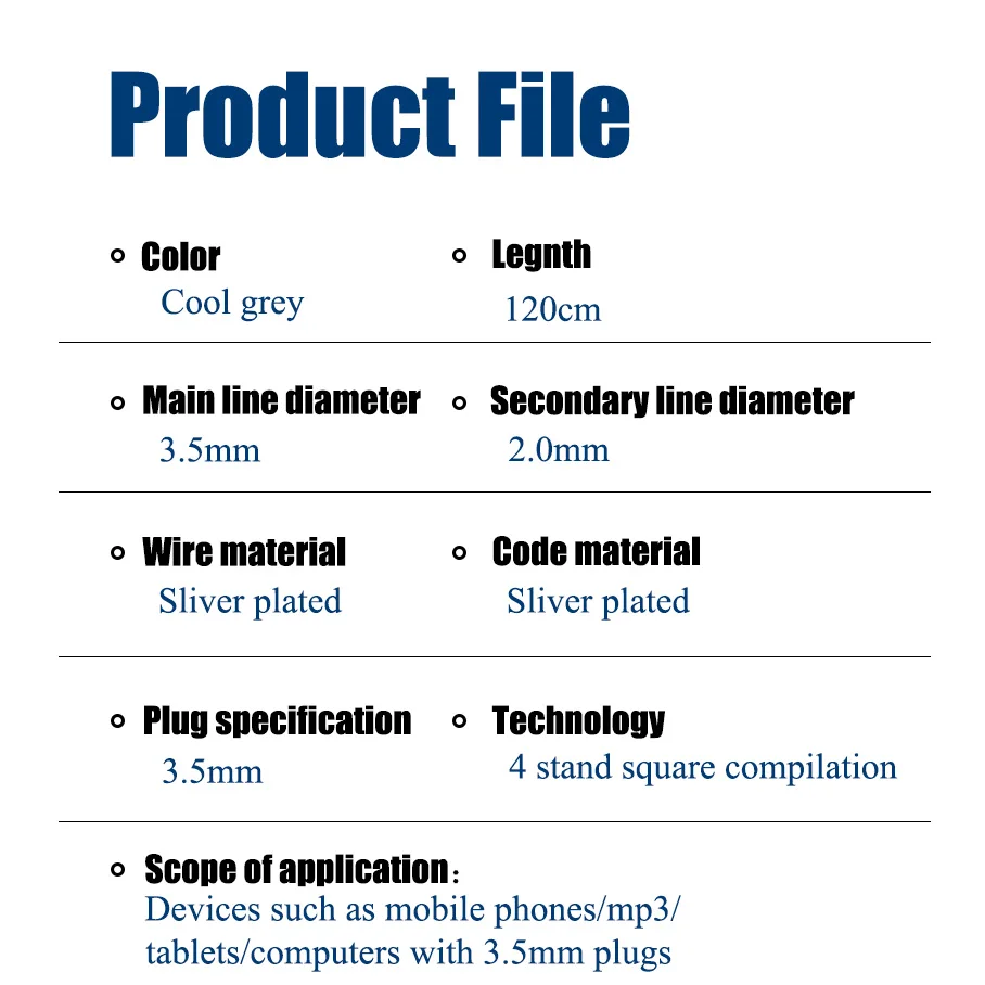 3.5mm Plug With 14 Pin Options,4-strand Square Braided Silver Plated ...