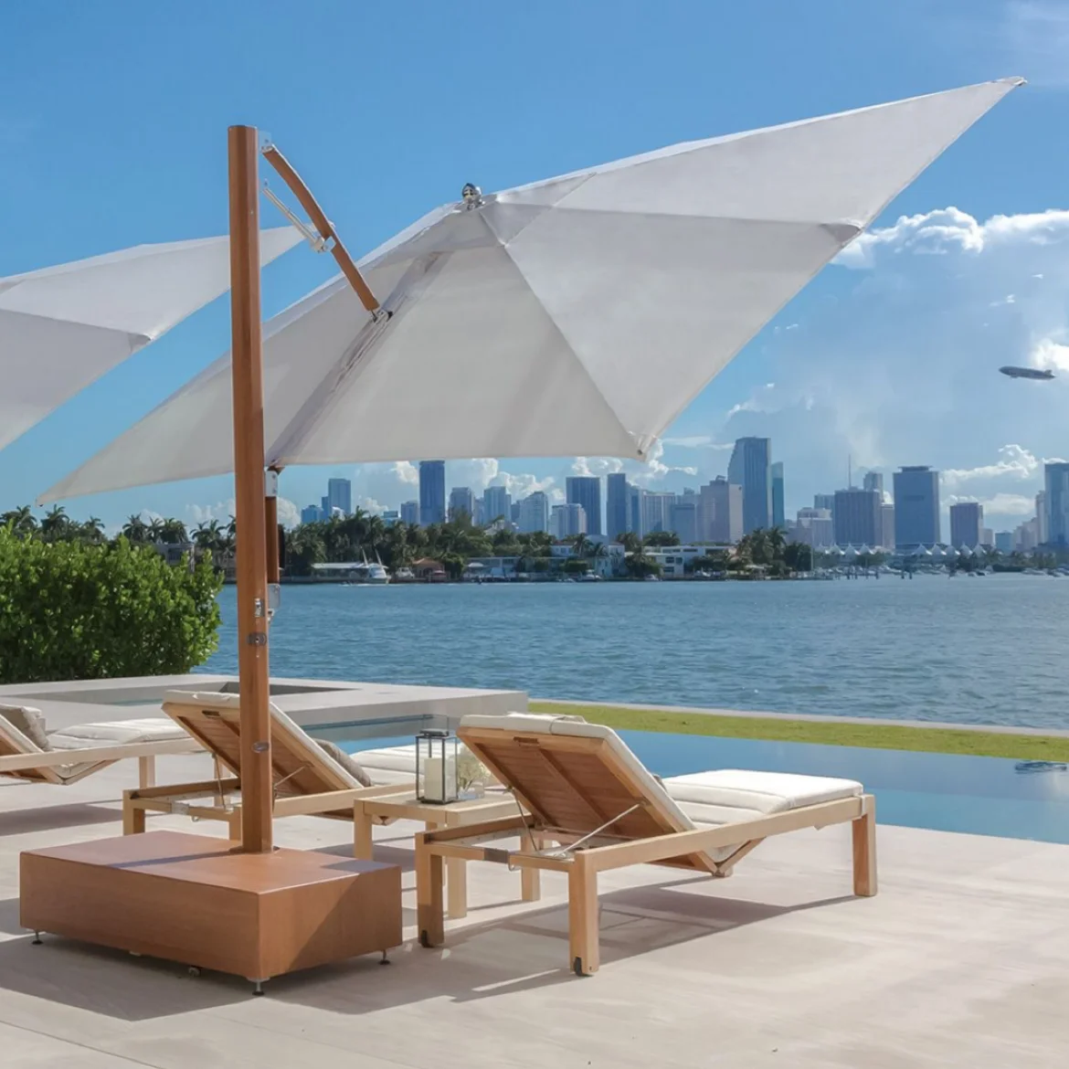 Hotel Outdoor Wood Frame Adjustable Pool Parasol Sun Garden Beach ...