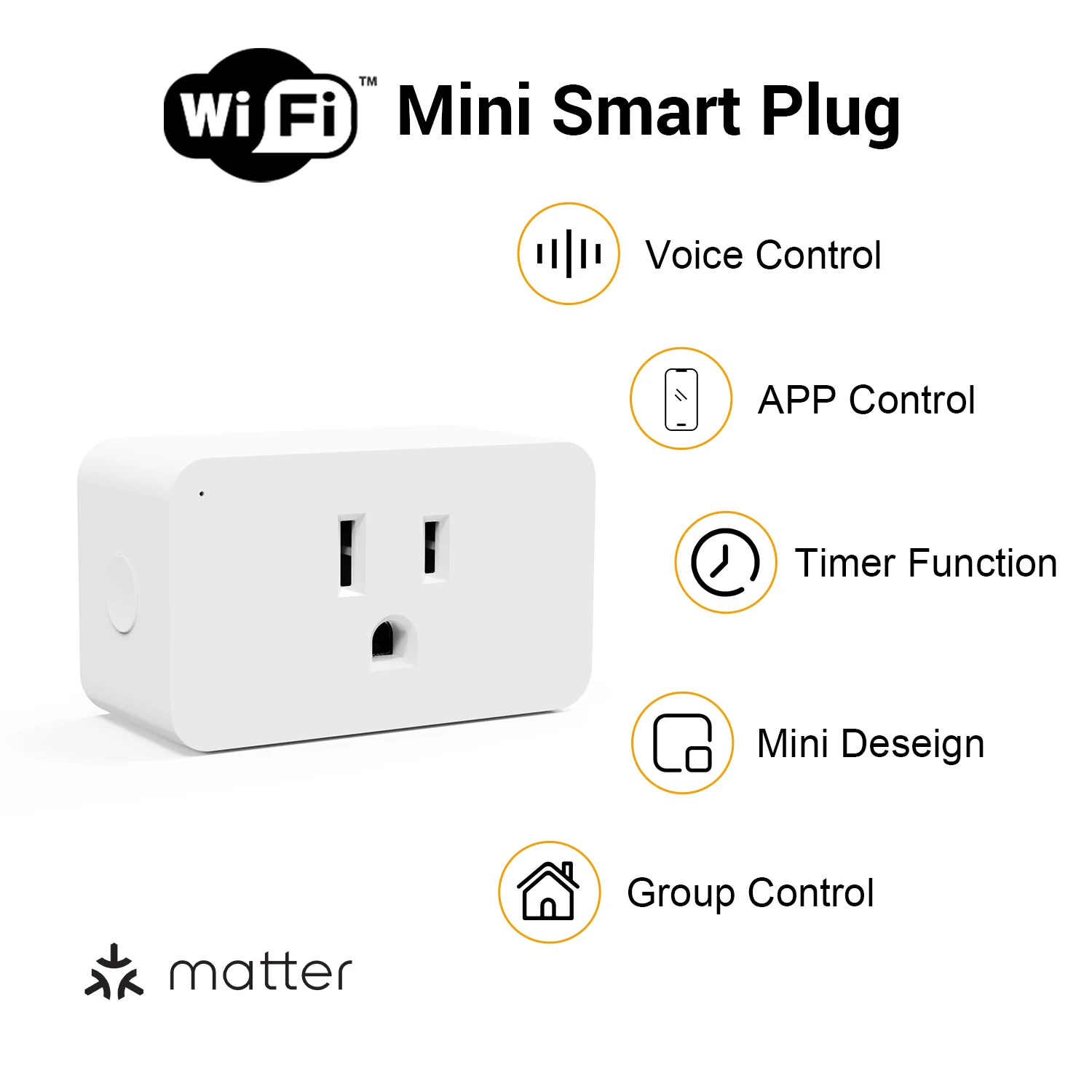 Matter Smart Plug 15A/1800W Wi-Fi Plug Outlet for Smart Home Devices ...
