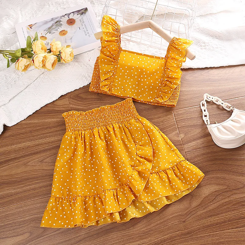 Girls Summer New Clothes Breathable Chiffon Polka Dot Lace Vest with ...