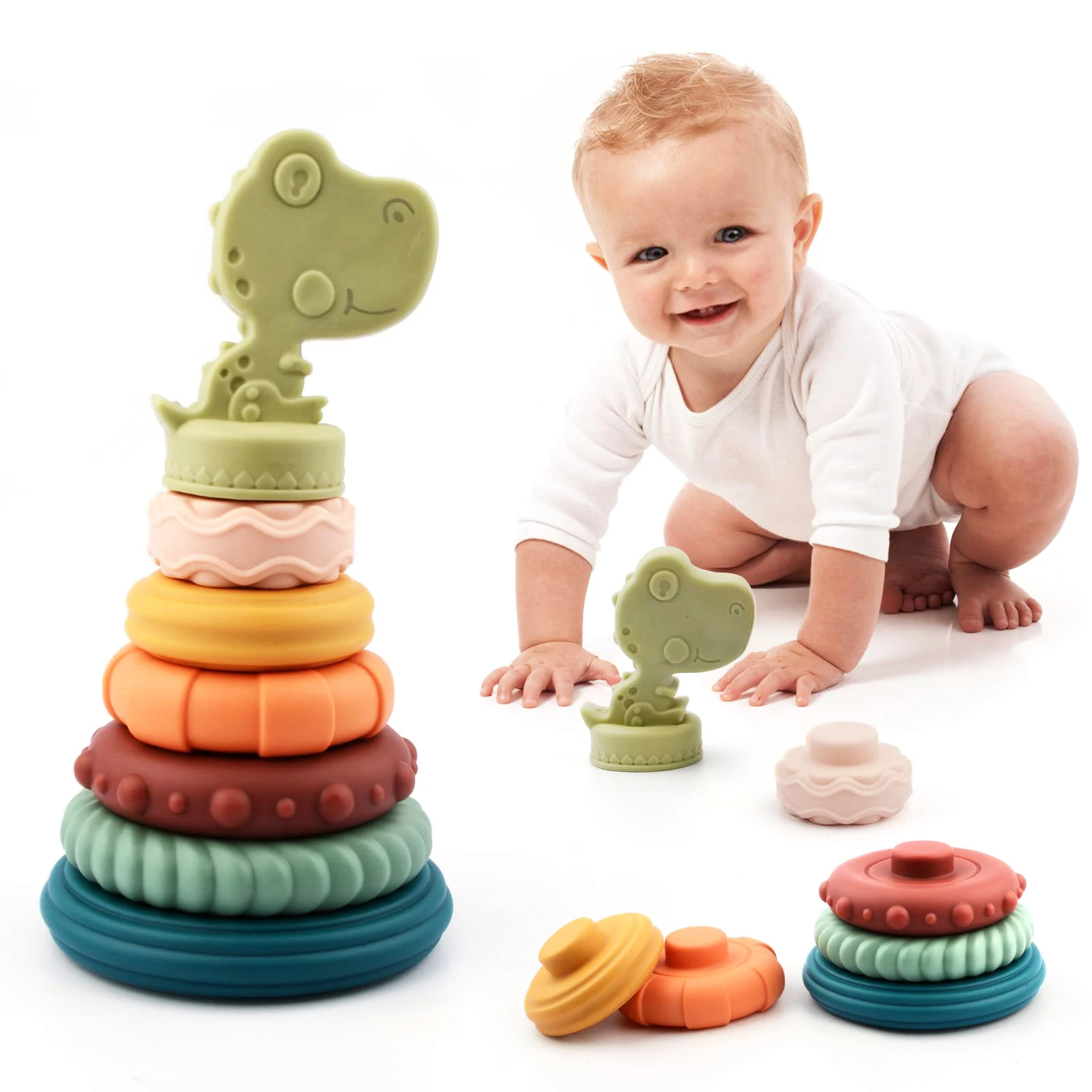 Dinosaur Baby Montessori Stacks Of Circles Stacking Ring Stem Learning ...