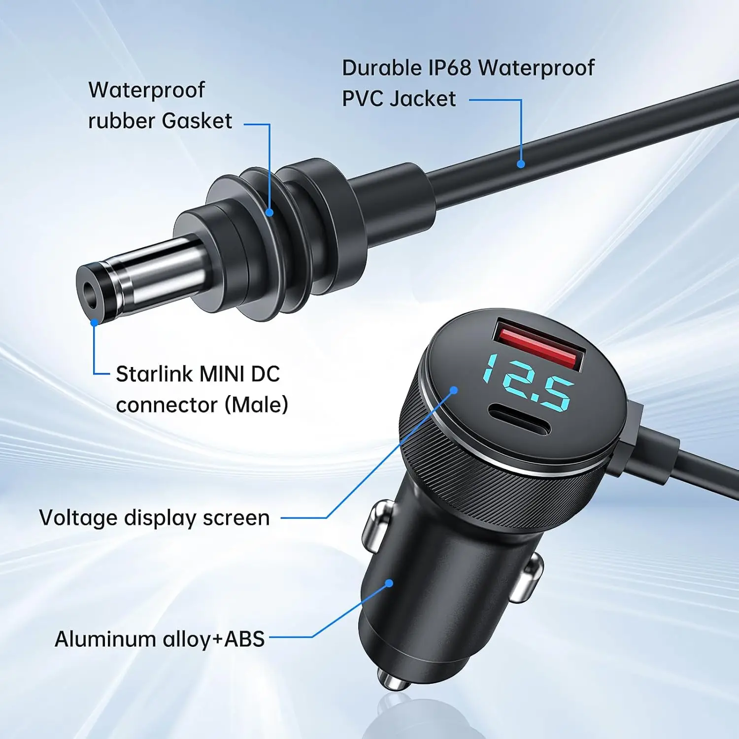 For Starlink Mini 12V-24V Waterproof Car Charger to DC Power Cable for ...