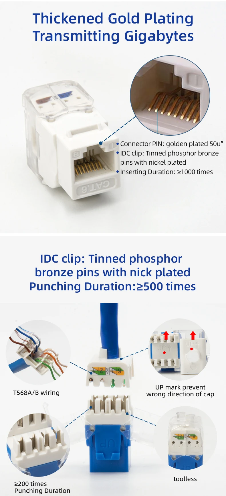 Network Tool Less Cat5e Cat6 Cat6a Utp Keystone Jack Module Cat 6 180 ...
