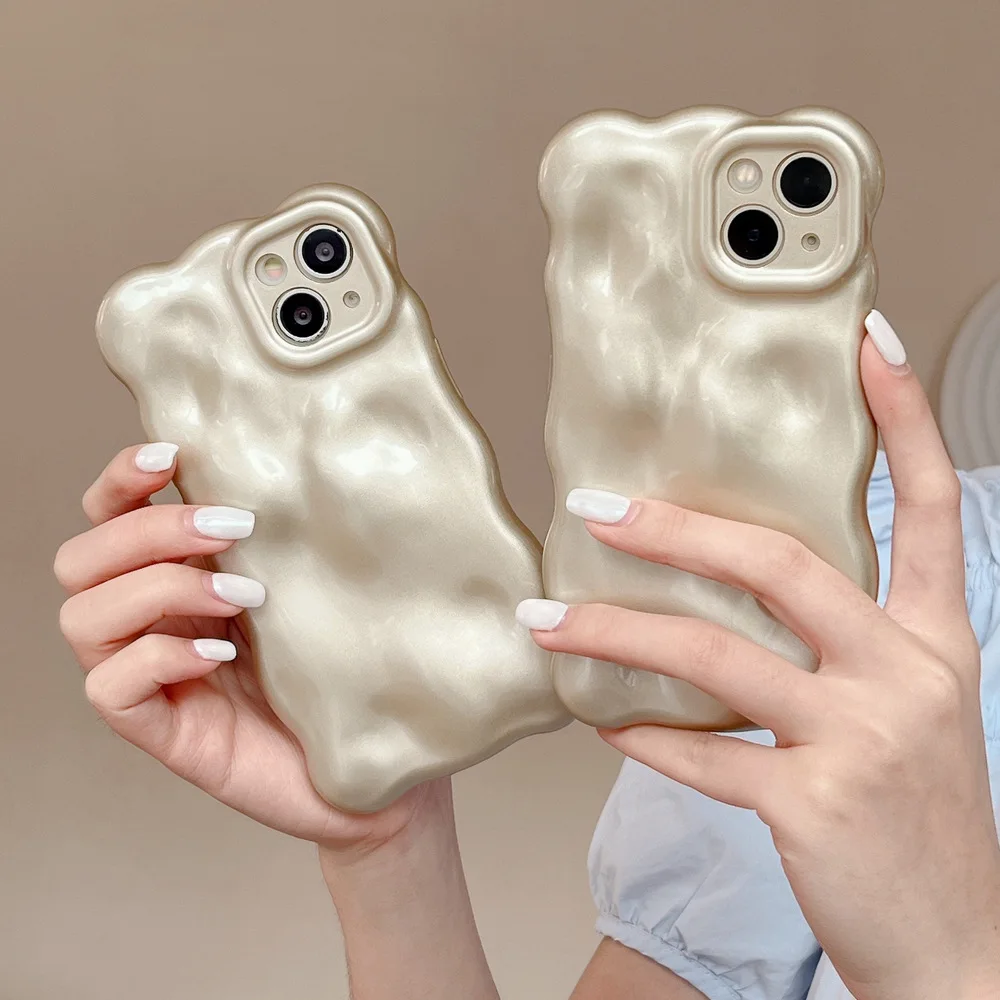 Wavy Edge Pearl Glitter Finish Bubbles Champagne Gold 3d Pearl Phone ...