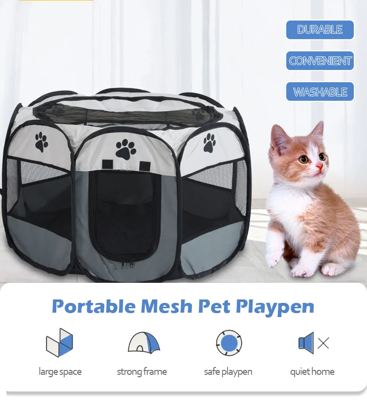 Pet Octagonal Cage Foldable Dog Tent Removable Washable Scratch ...