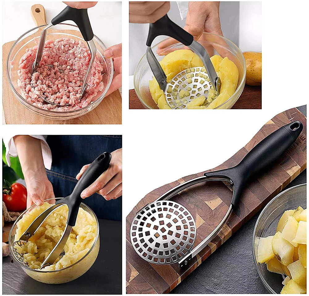Stainless Steel Potato Bean Smasher with Non Stick Handle Hand Masher ...