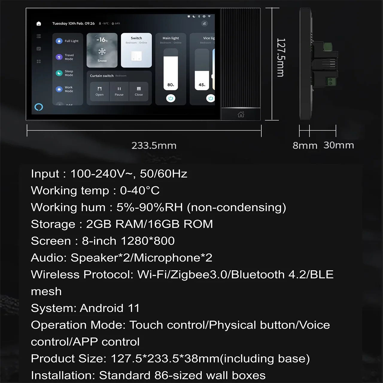 8Inch Smart Home Multi-Function Control Panel IPS Touch Screen Android ...