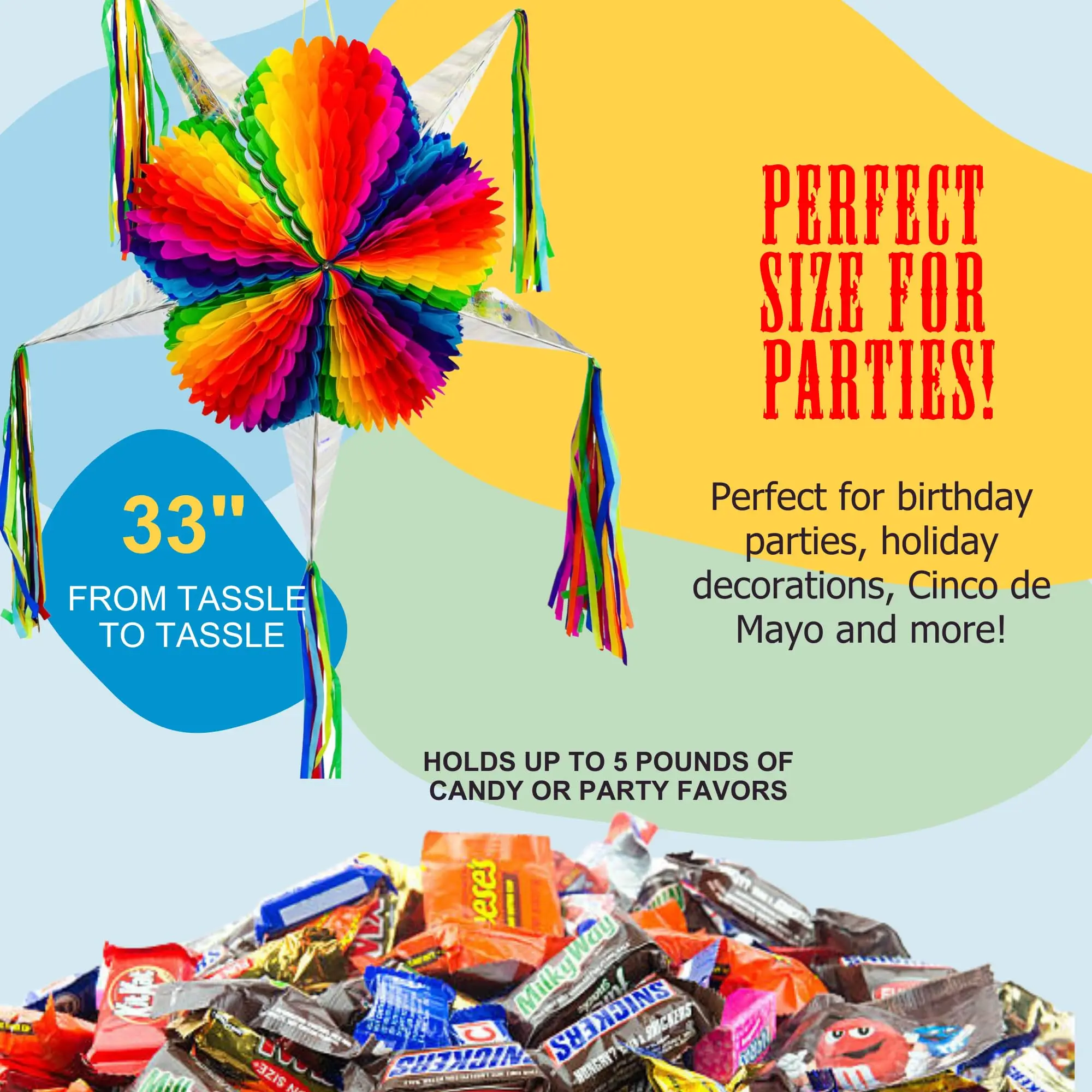 Extra Large Folded Mexican Star Pinata - Eco-Friendly Party Decor