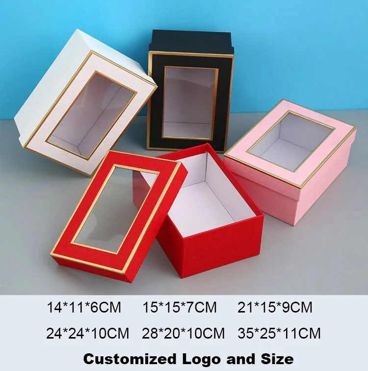 Customized Gift Box With Square Open Window And Clear Valentine's Day ...