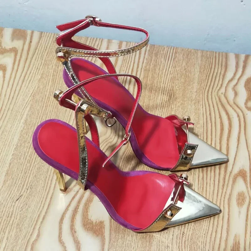 Fashion Women Shoes Sexy Gold Stilettos Heels Sandals Buckle Party Shoes Clear Heels Big Size 46 