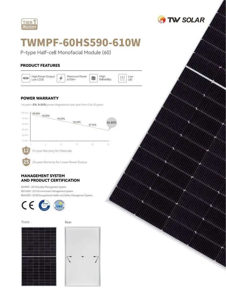 Tw Solar Panel Factory OEM TWMPF-60HS 590W 595W 600W 605W 610watt PERC ...