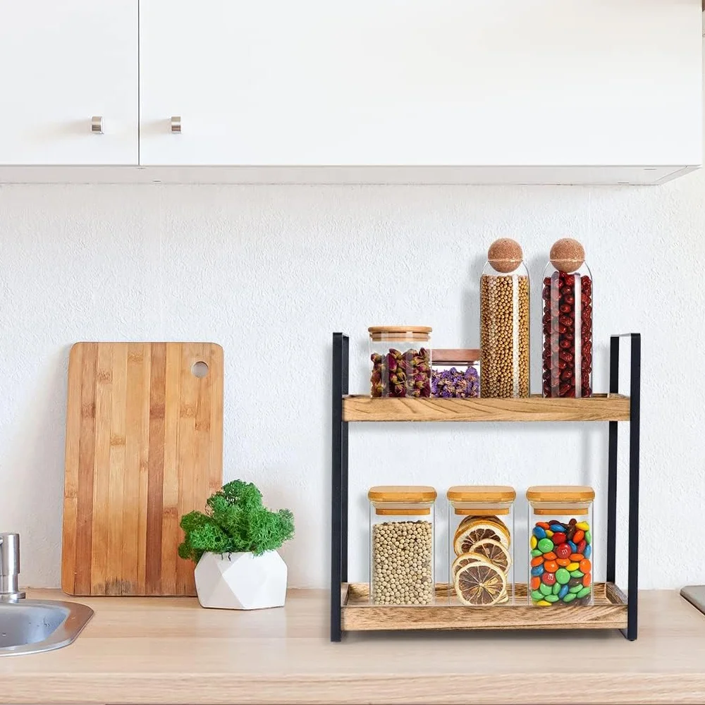 2-tier Bathroom Counter Organizers Wooden Double-layer Storage Rack ...