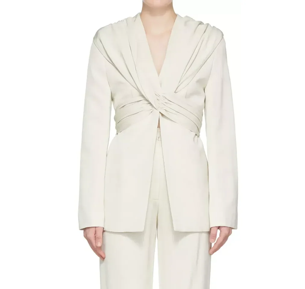 High Quality Women Slim Chic Blazer With Silk Satin Gathering Shawl ...