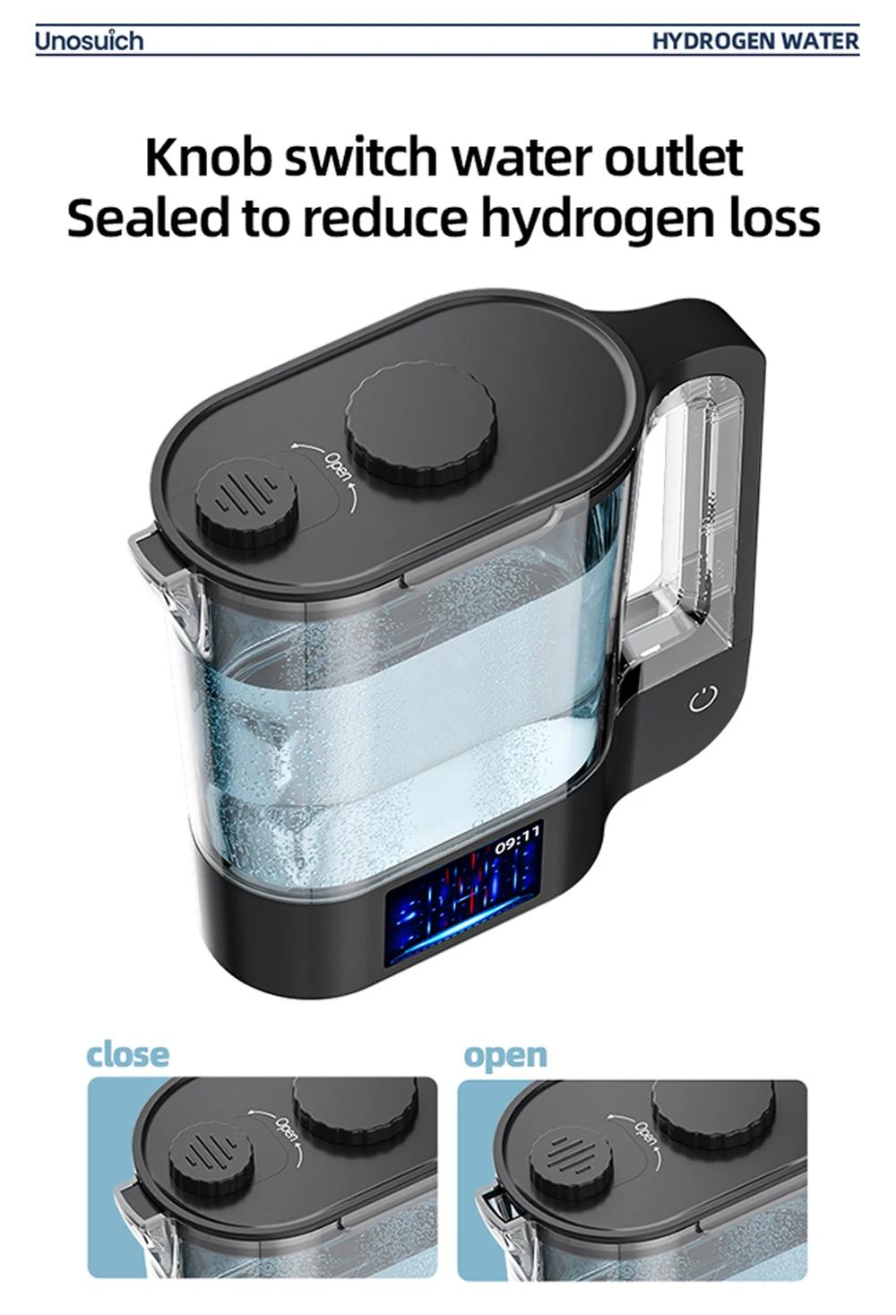 2L 2000ppb Rechargeable Portable Hydrogen Water Jug Electric PEM SPE ...