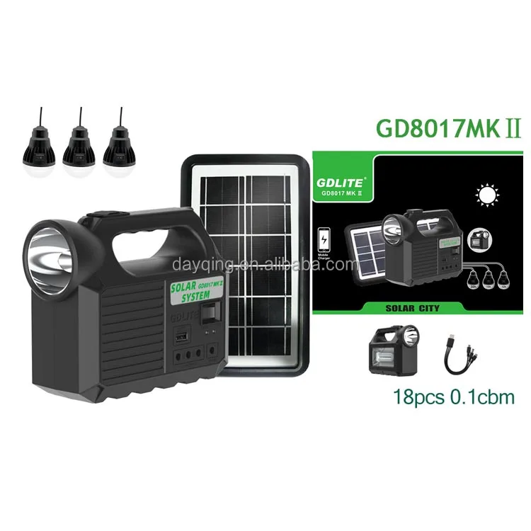 GD8017MK GDLite Small Solar Lighting System 5000mah High Capacity Lithium Battery 6v3.8w Solar ...