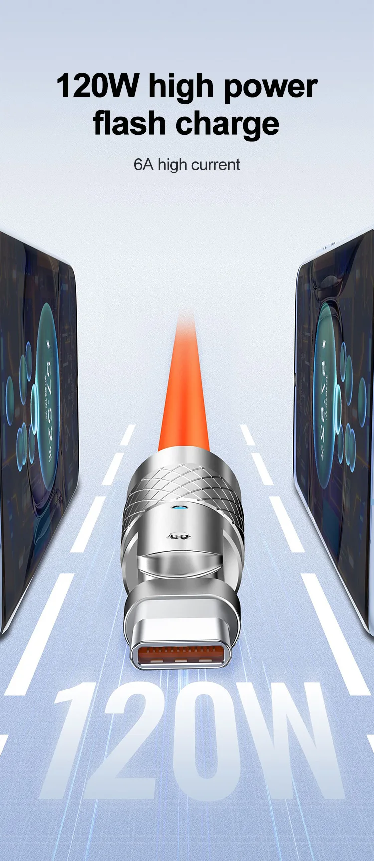 120w 6a Super Fast Charging Cable Usb To Type C Quick Charge Zinc Alloy ...