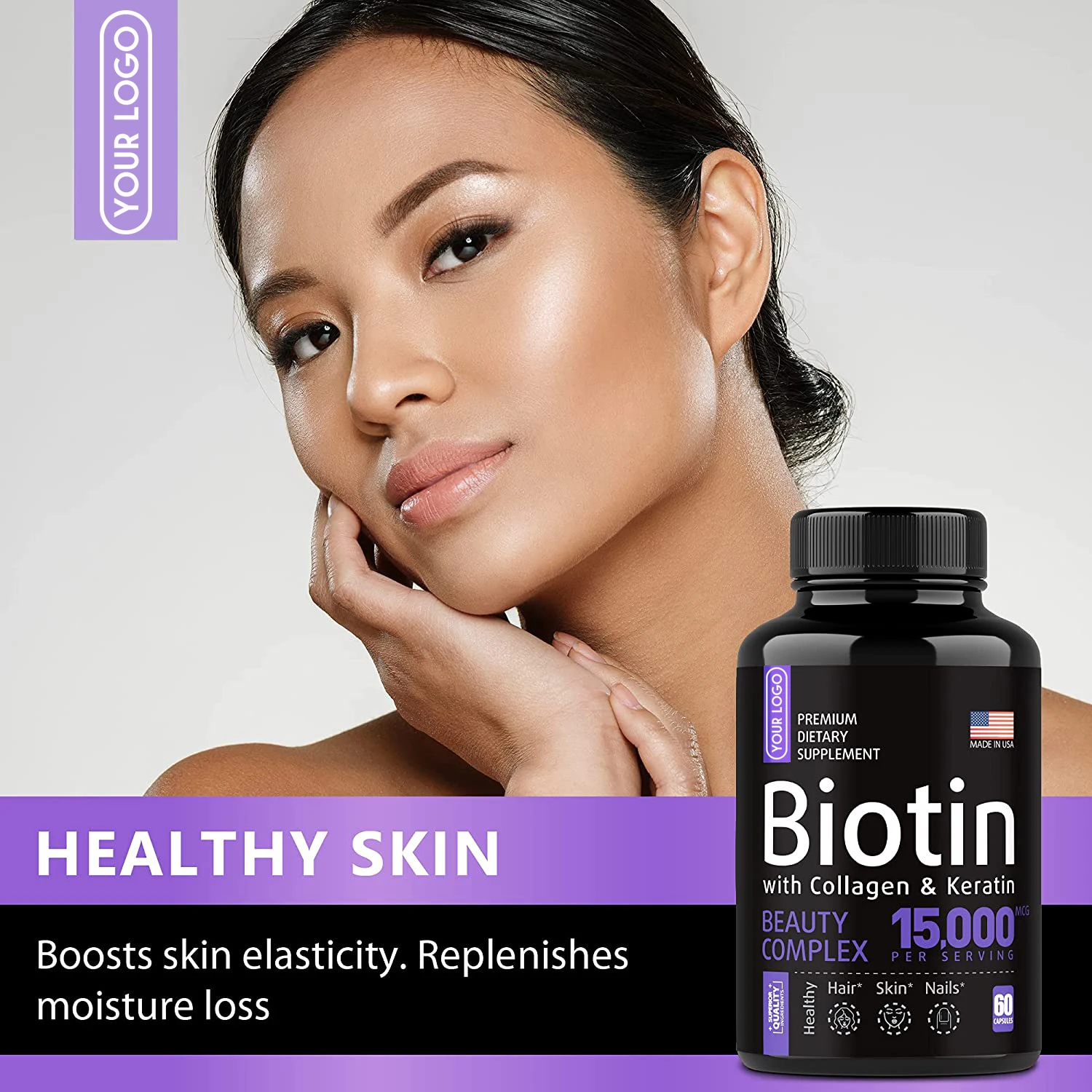 Private Label Biotin Keratin Collagen Pills for Hair, Skin, and Nails