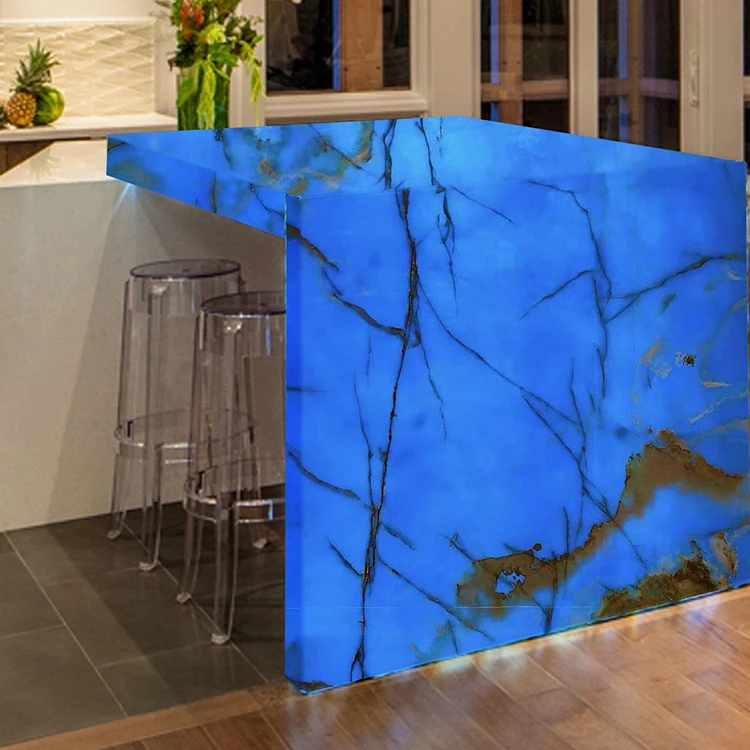 Luxury Backlit Jade Marble Slabs - Golden Light Blue Onyx