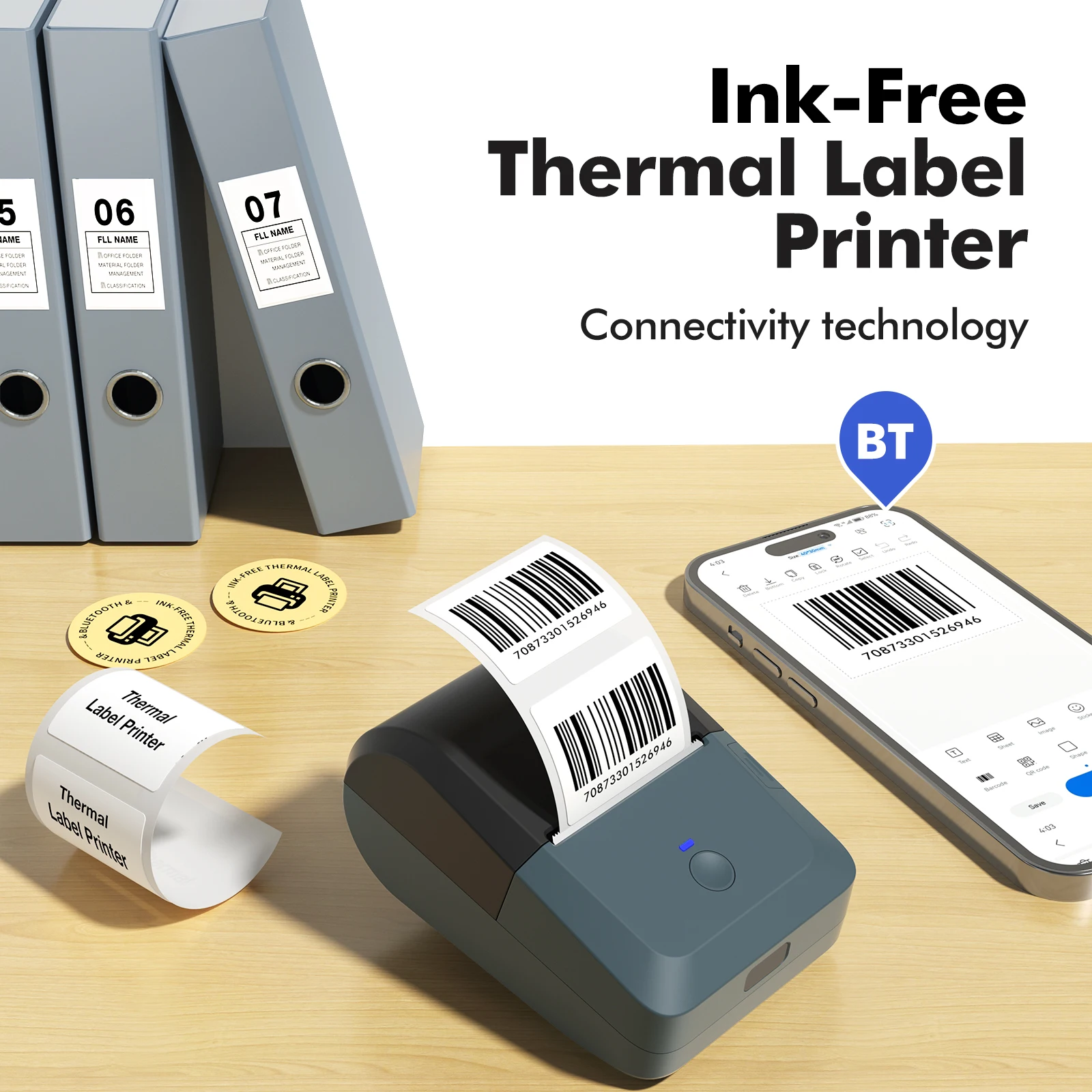 LUCK JINGLE Multiple Sizes Self-adhesive Label Bluetooth Printer for ...