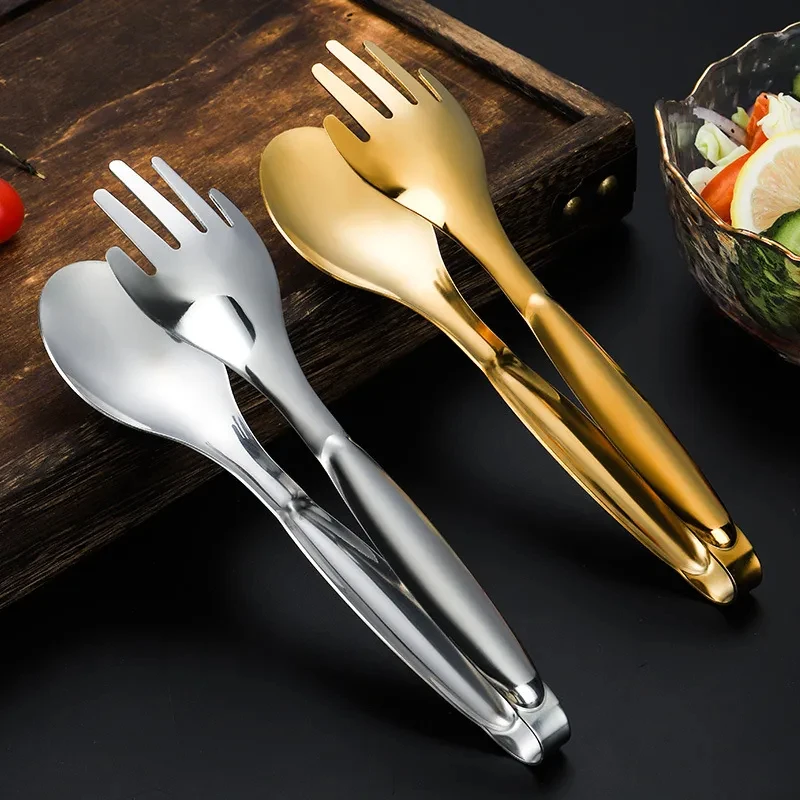 304 Stainless Steel Food Tongs Gold Thickened Buffet Clips Kitchen ...