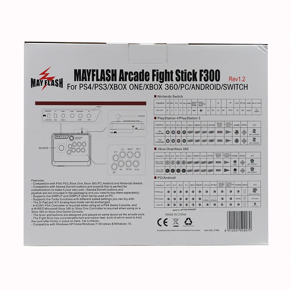 Mayflash F300 Arcade Fight Stick For Ps4 For Ps3 For Xbox One/ Xbox 360 ...