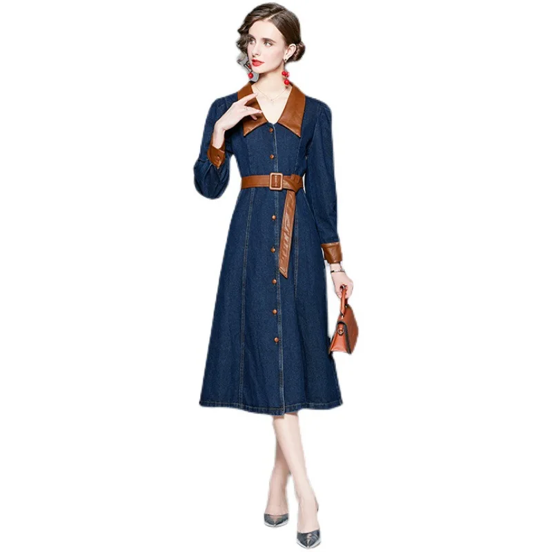 Winter Autumn Custom Fashion Designer Jean One Piece Ladies Button Long ...