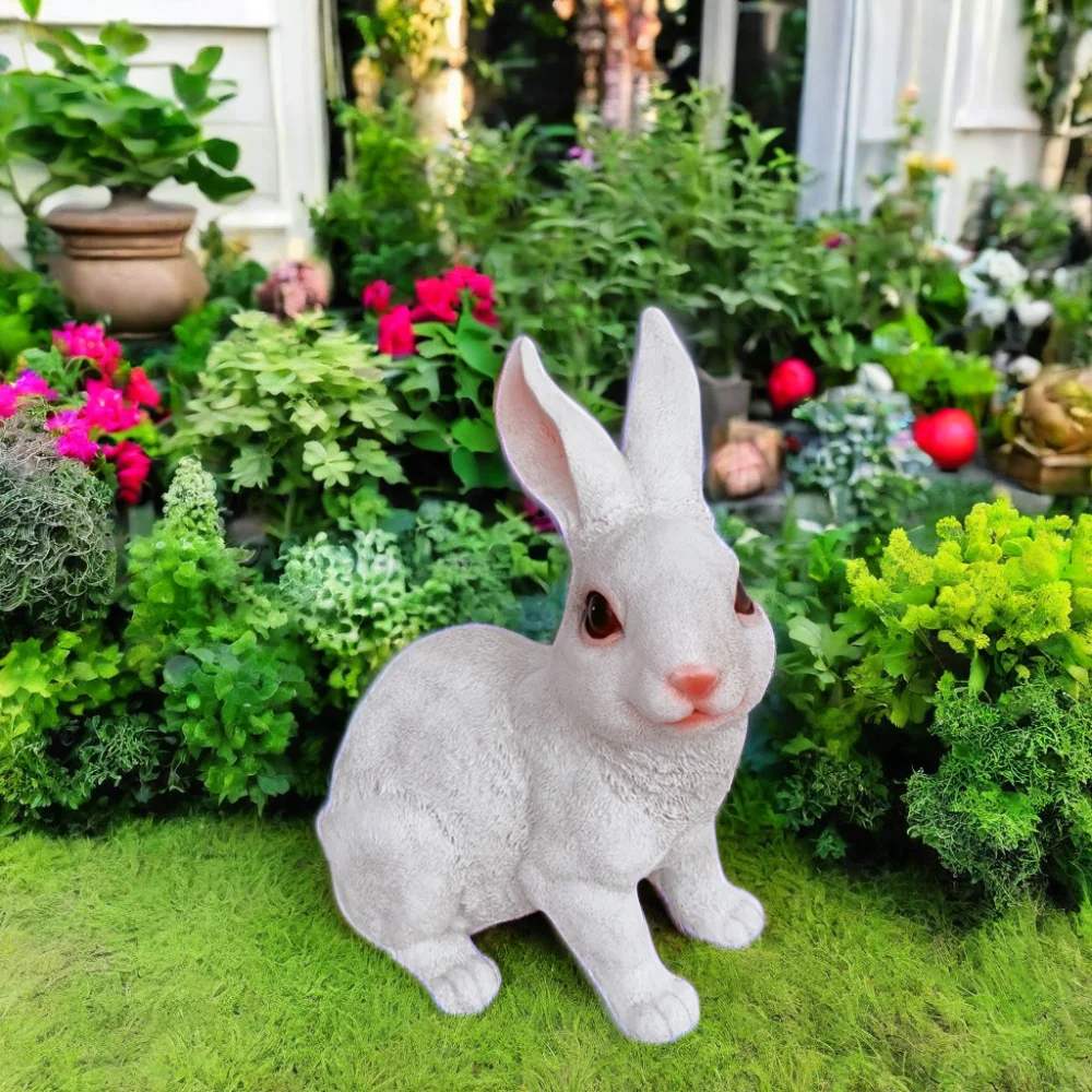 Outdoor Folk Art Garden Sculpture Sitting Rabbit Statues Resin Material ...
