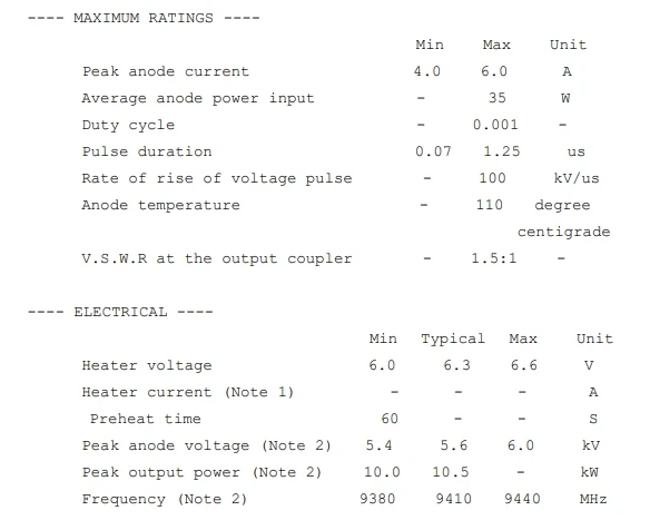 JRC Marine Radar X-Band Magnetron MSF1425B - 10.5 Kw Power