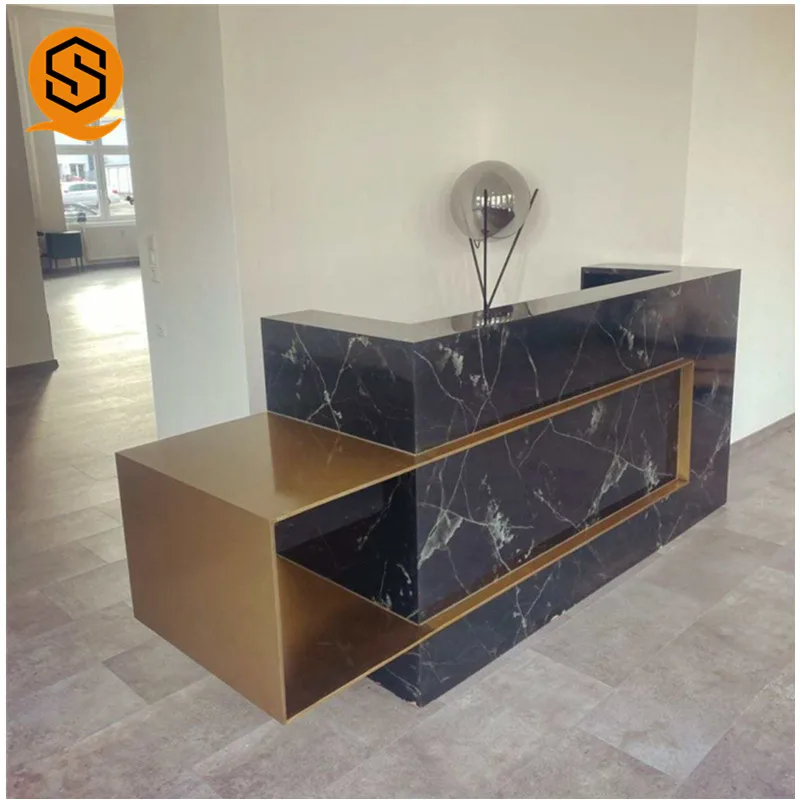 luxury metal black gold reception desk spa airport modern curved hotel ...