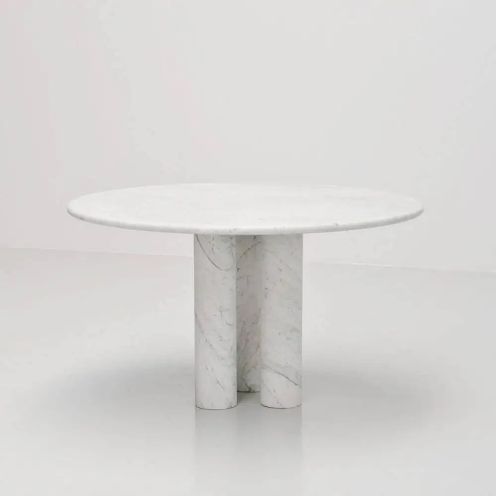 White Marble Base Round Dining Table Mid Century Carrara Marble Round ...